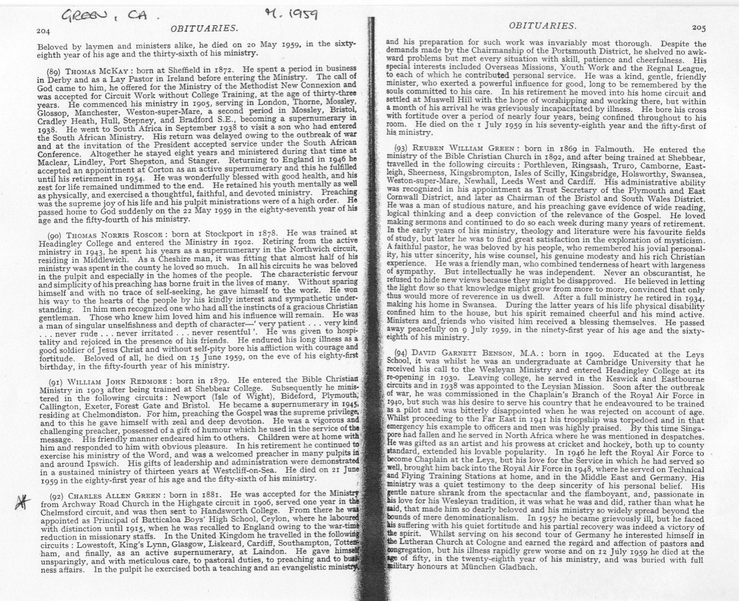 Rev Charles Allen Green | Wesleyan Methodist Ministers (General) | My ...