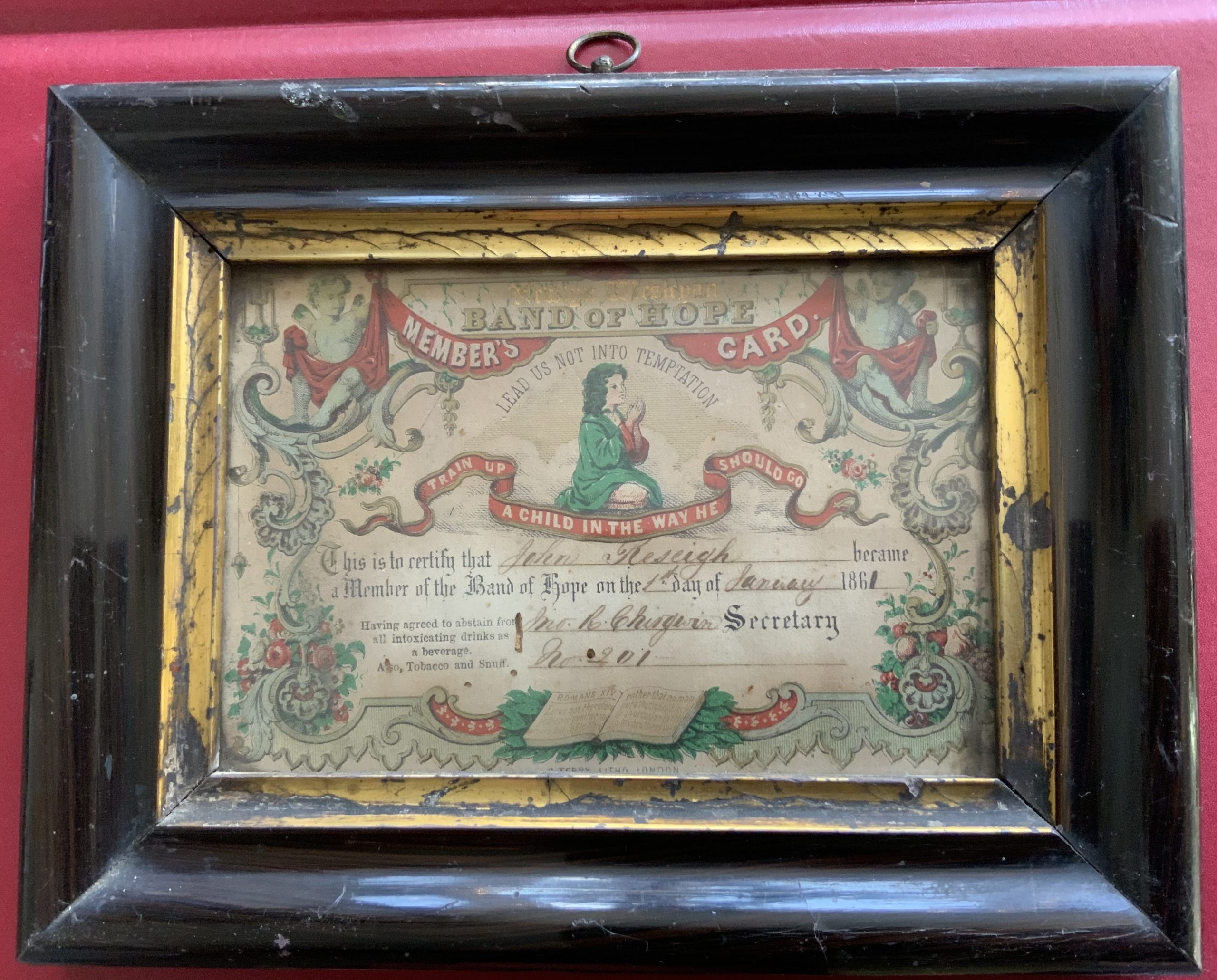 Temperance pledge card from Newlyn Wesleyan Chapel Cornwall 1861 ...