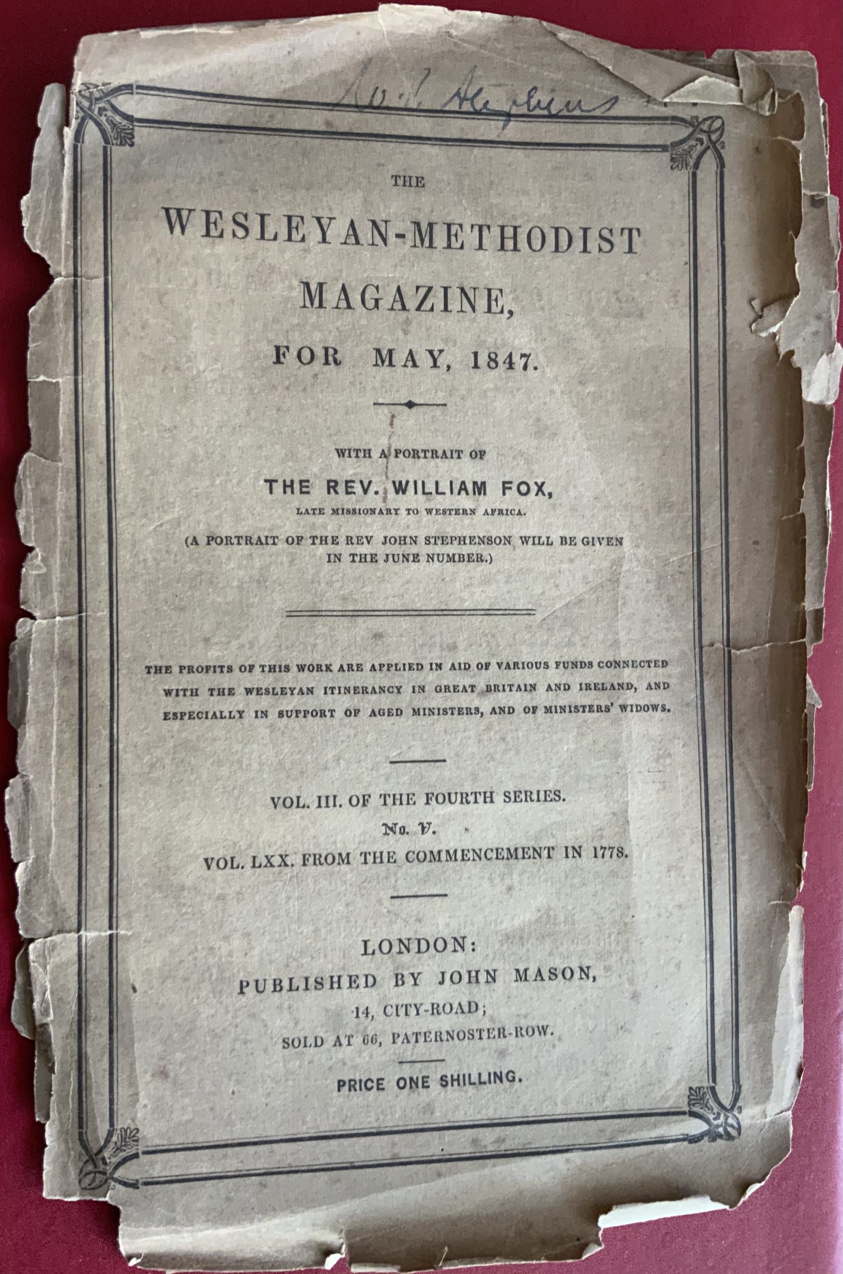 Wesleyan Methodist Magazine 1847 edition with advert for wine ...