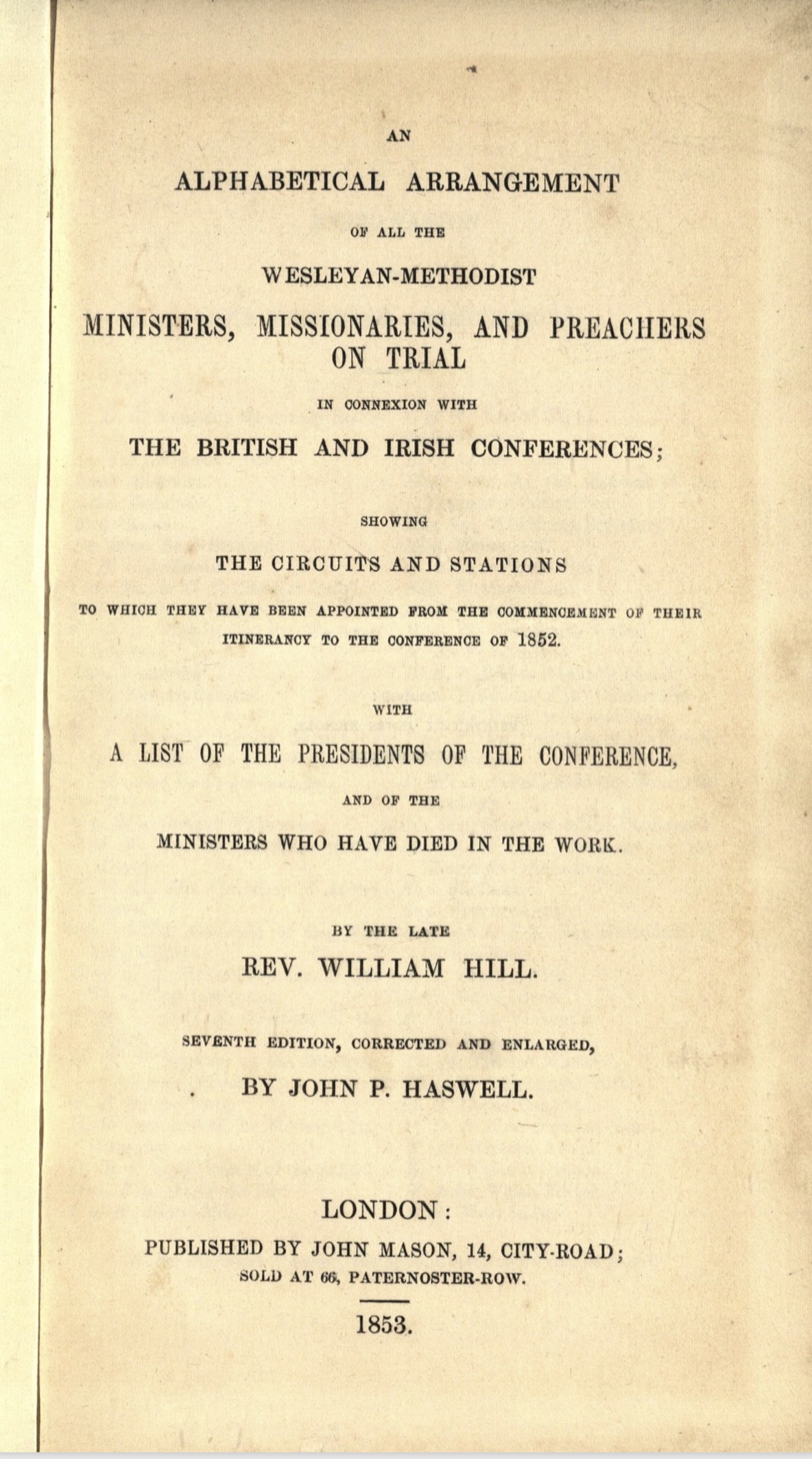 1853. An Alphabetical Arrangement of all the Wesleyan-Methodist ...