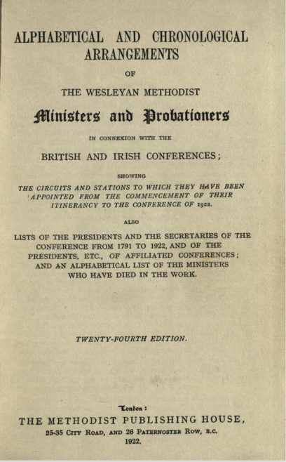 1922. Alphabetical and chronological arrangement of the Wesleyan ...